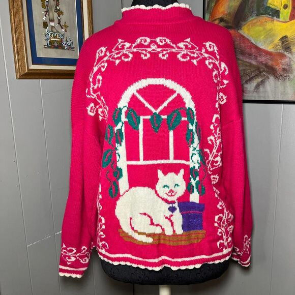 Spunky | Sweaters | Vtg Knit Cat Kitten Sweater Spunky Pink Glittery ...
